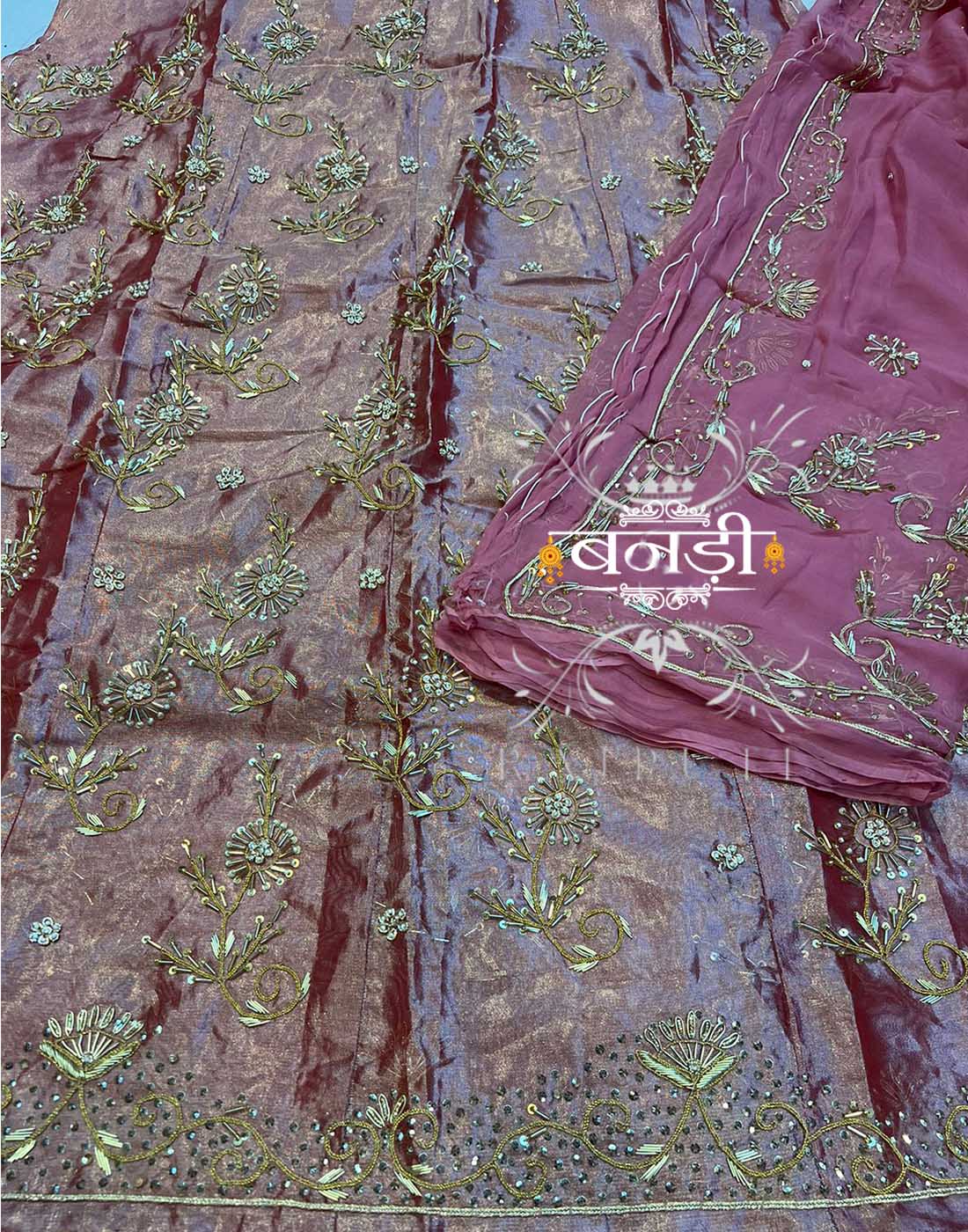 Rajwadi Tissue Poshak in Pink Color with Heavy Dabka Work