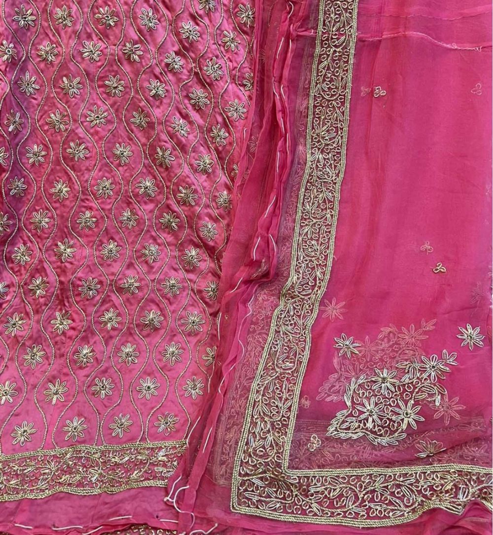Pink Poshak with Satin Lehenga and Pure Odhani