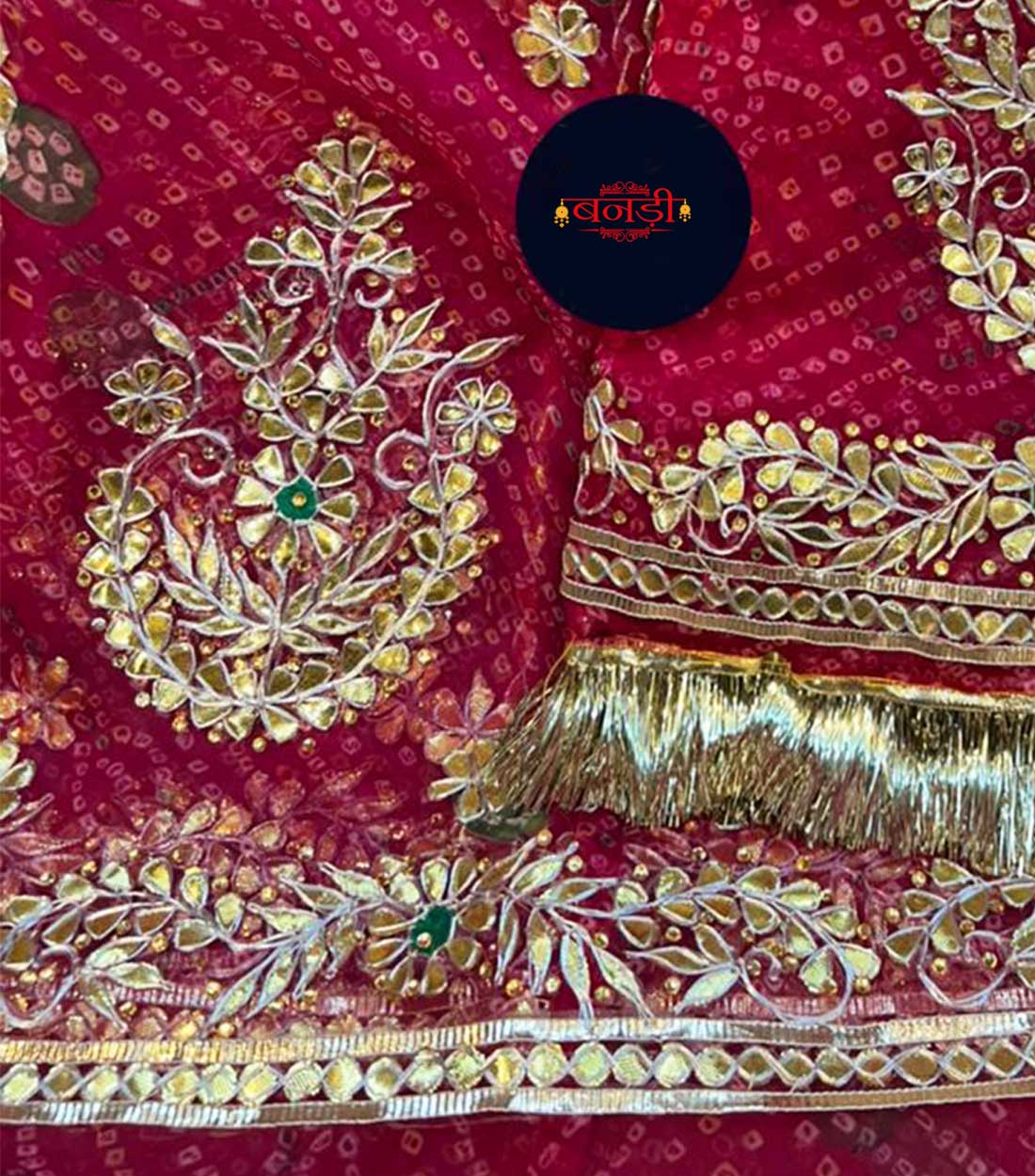 Gotapatti Bandhani Poshak in Dark Pink Color