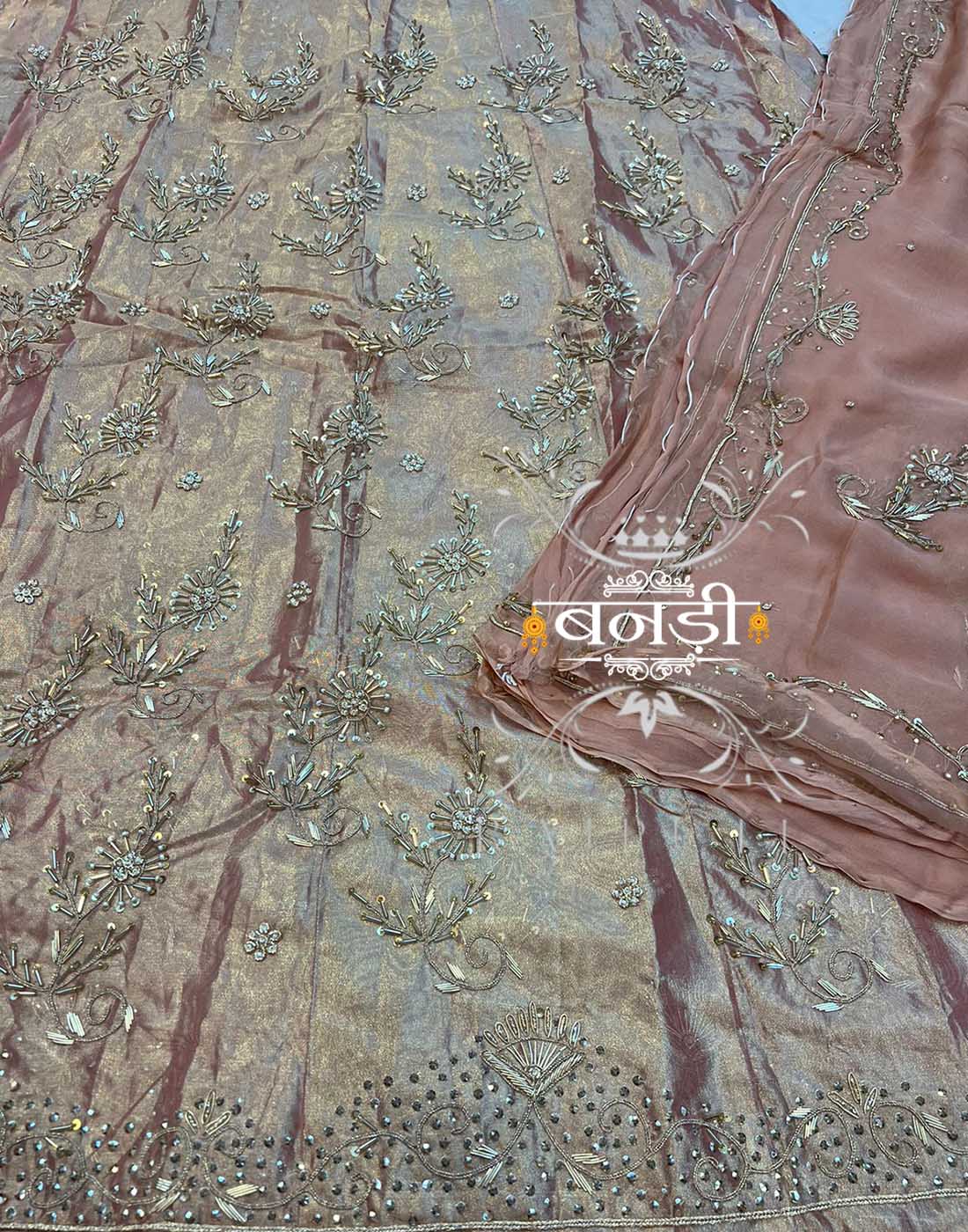 Tissue Rajputi Poshak in Onion Pink Color with Heavy Dabka Work