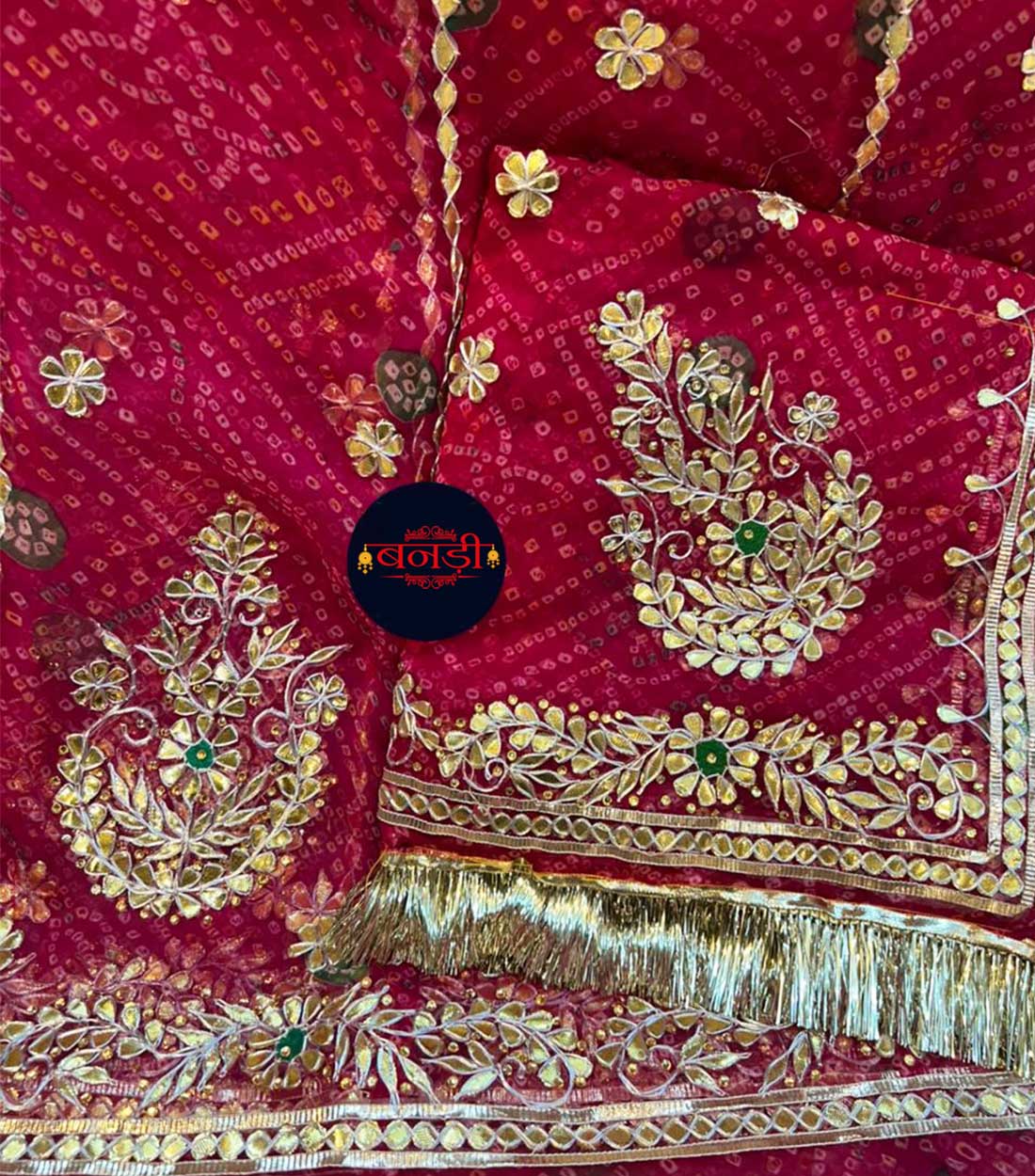 Gotapatti Bandhani Poshak in Dark Pink Color