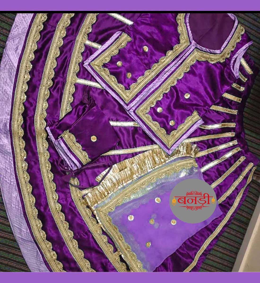 Lace Work Poshak in Purple Color and Lavender Magji and Odhani