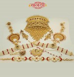 Rajasthani Jewelry Set with golden Rajputi Aad with Red Stones